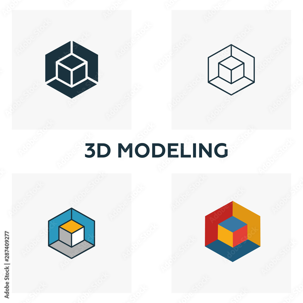3D Modeling icon set. Four elements in diferent styles from design ui ...