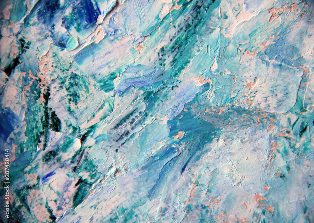 Turquoise marble texture. Abstract oil painting on canvas is written by ...