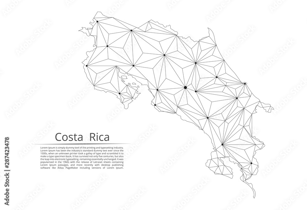 Costa Rica communication network map. Vector low poly image of a global ...