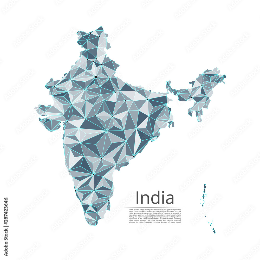 India communication network map. Vector low poly image of a global map ...