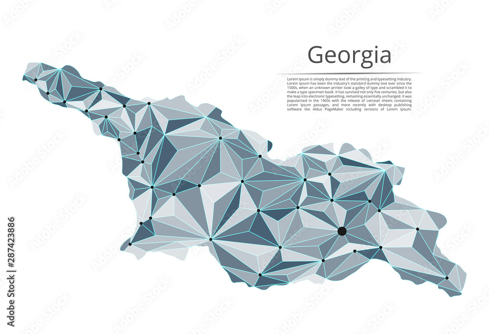Georgia communication network map. Vector low poly image of a global ...
