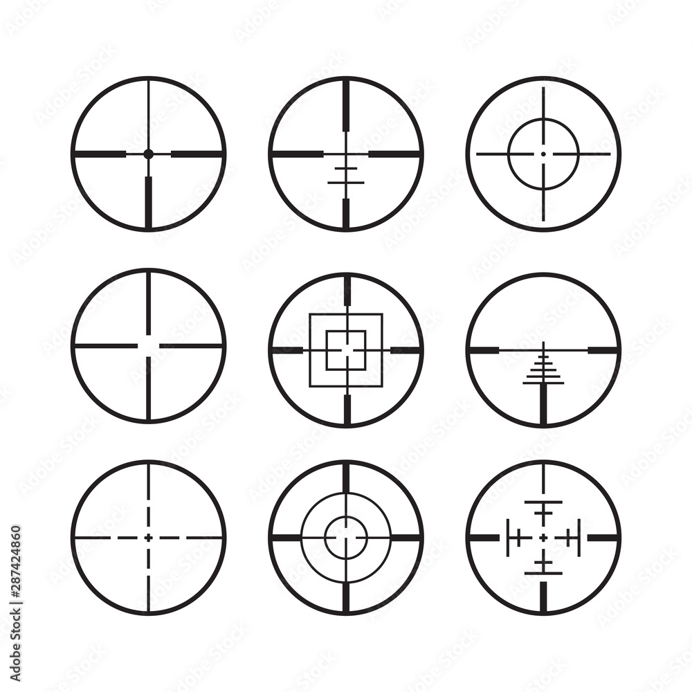 Targets and Destination military icon set. symbol Crosshair aim. Army ...