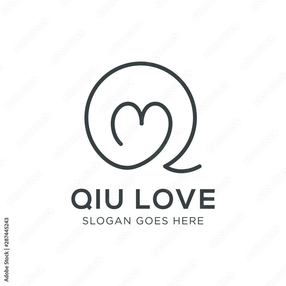 Letter Q and love logo design template / Monoline Q with love / Initial ...
