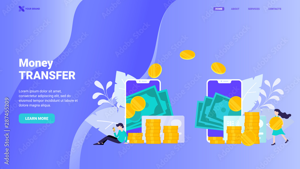 Money transfer landing page design concept. Flat vector illustration ...