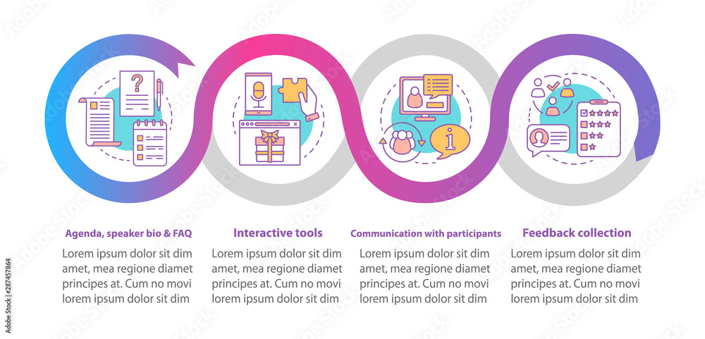 Event app vector infographic template. Interactive tools, communication ...