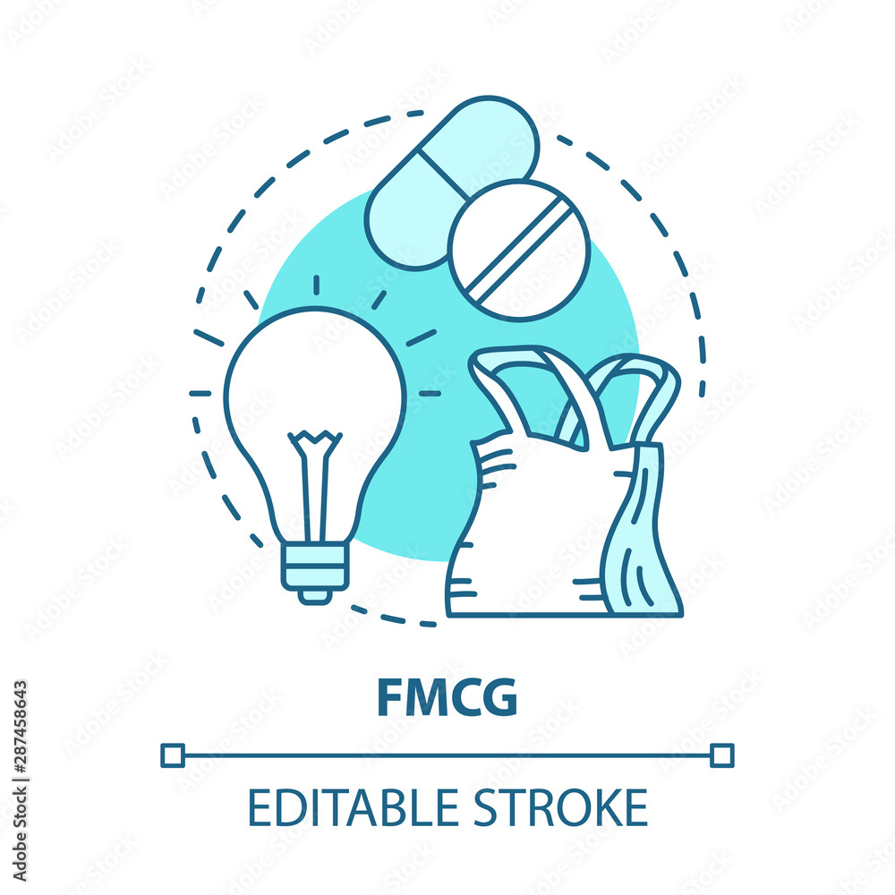 FMCG blue concept icon. Fast moving consumer goods idea thin line ...