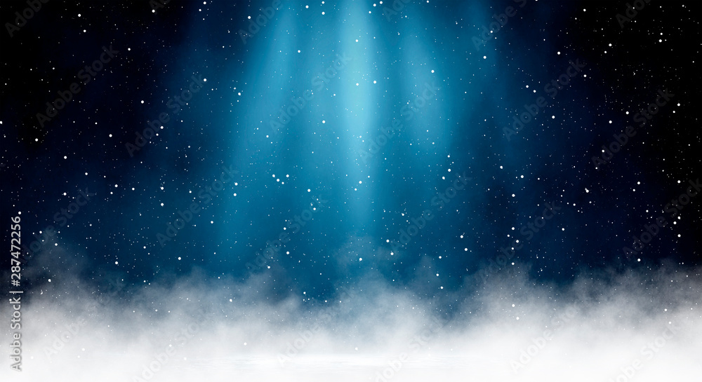 Empty dark, winter scene with snowflakes, winter dark background ...