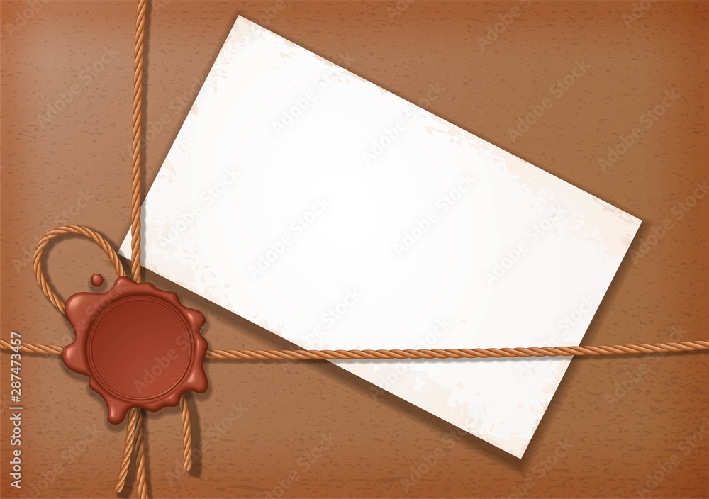 Kraft paper envelope. Stylish envelope tied with twine with wax seal ...