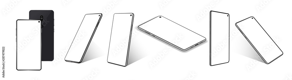 Set Realistic Smartphones at different angles. 3D Mobile gadgets ...