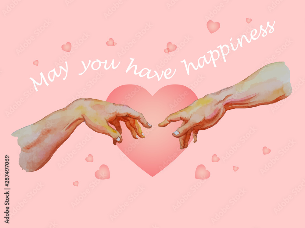 Watercolor painting creation of Adam or God's touch with finger. Stock ...