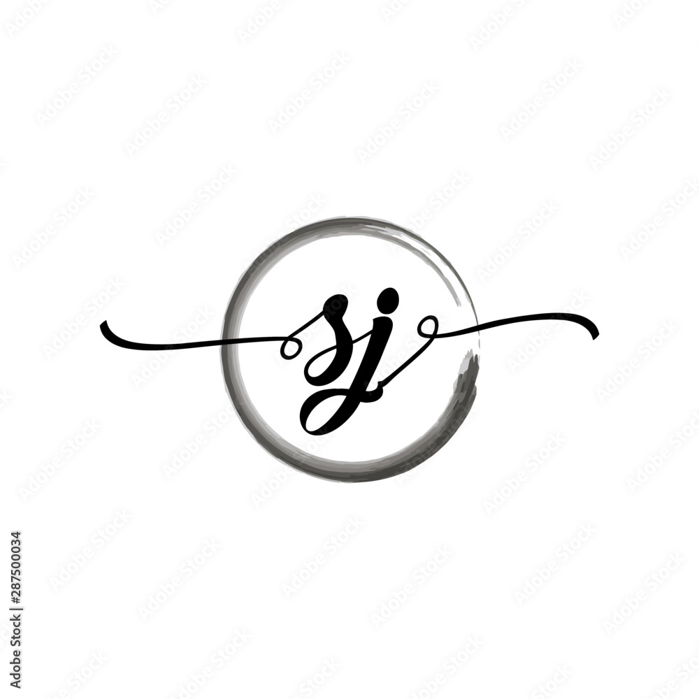 SJ initial handwriting logo template. round logo in watercolor color ...