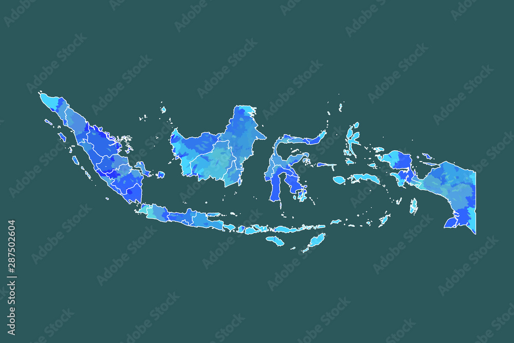 Indonesia watercolor map vector illustration of blue color with border ...
