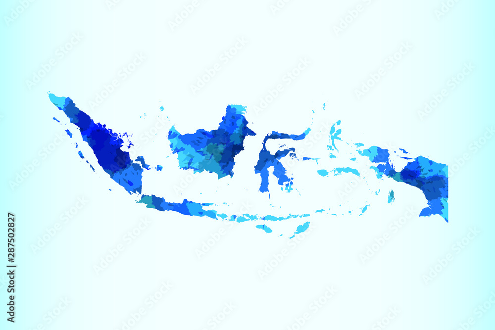 Indonesia watercolor map vector illustration of blue color on light ...