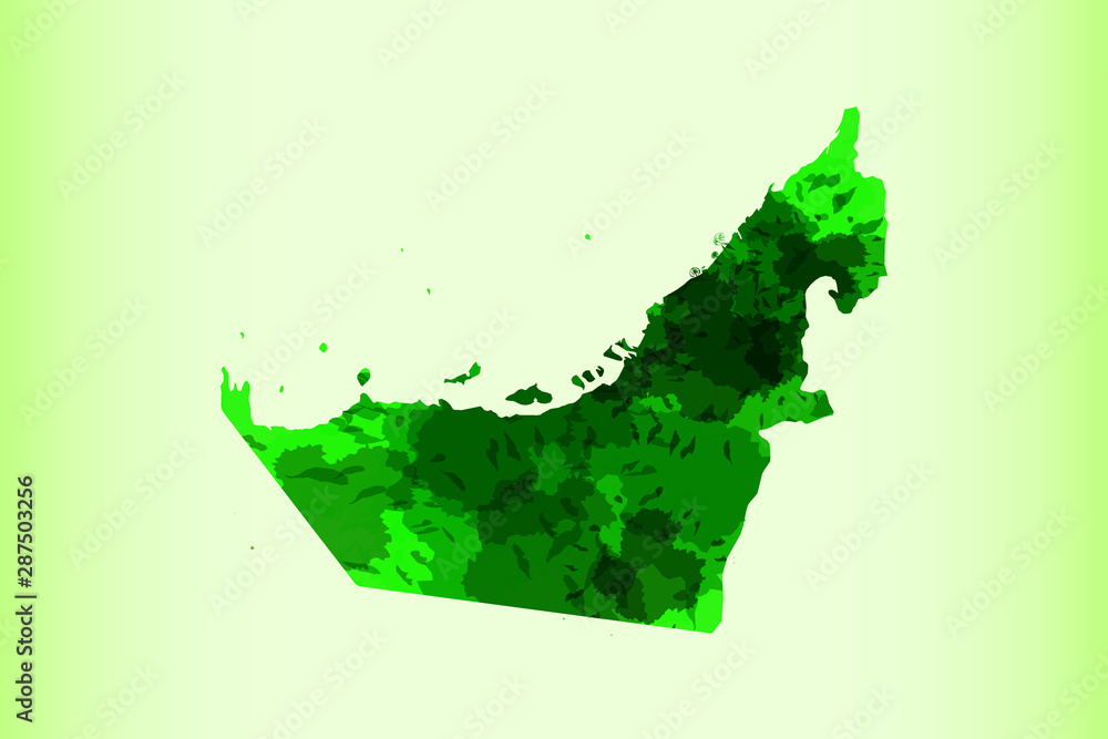 UAE watercolor map vector illustration of green color on light ...