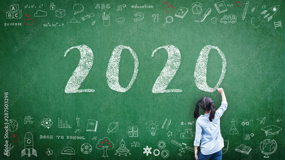 2020 Happy new year school class academic calendar with student kid's ...