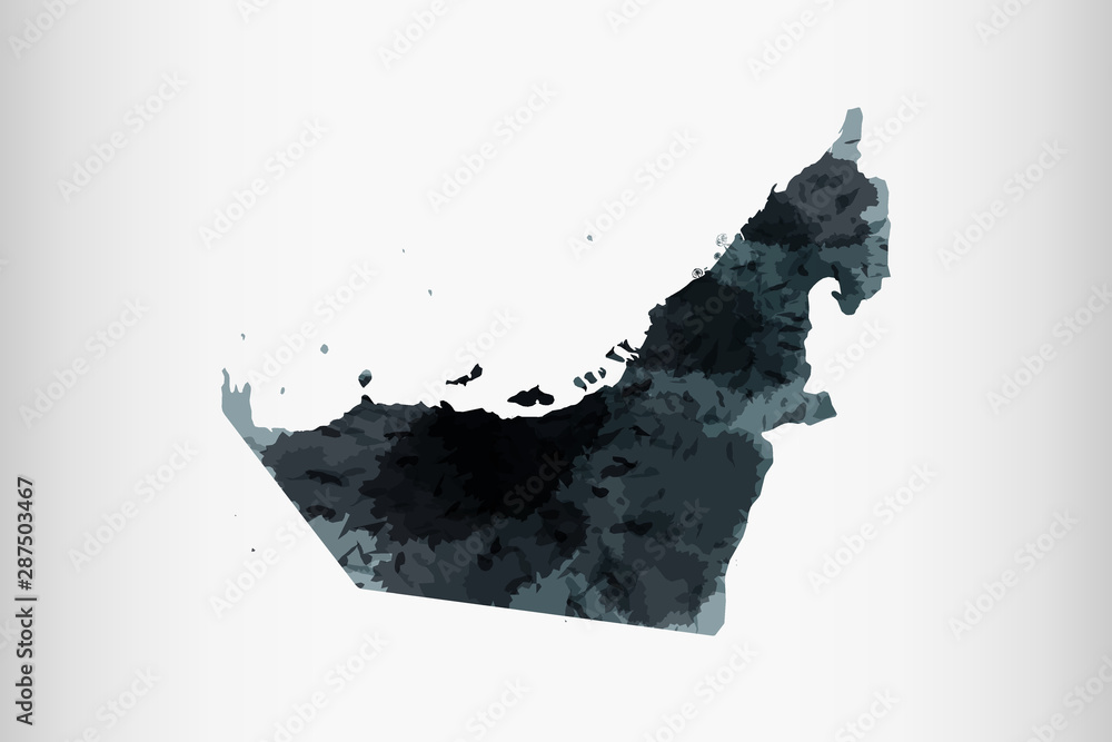 UAE watercolor map vector illustration of black color on light ...