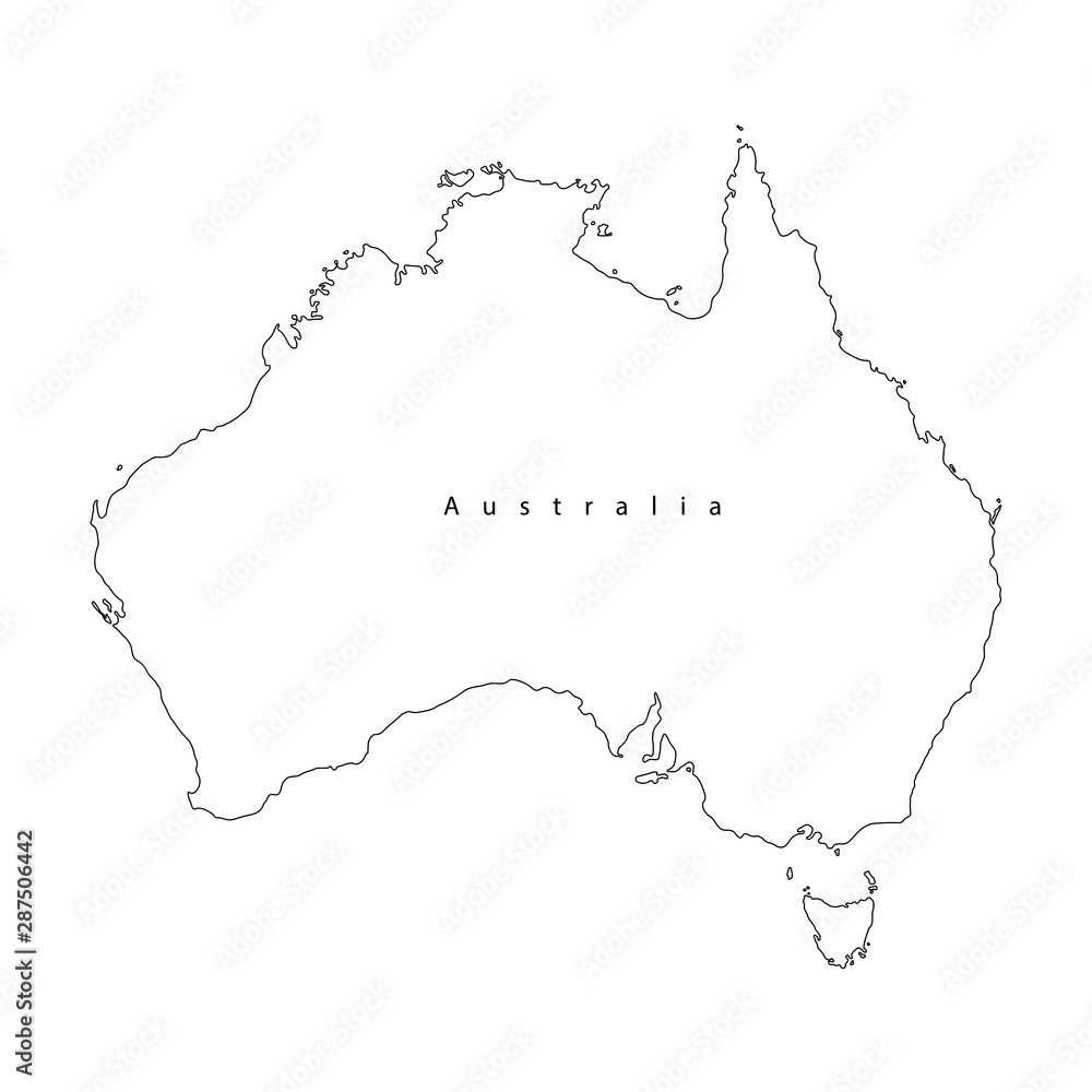 Vector black outline Australia map. Vector illustration. Stock Vector ...