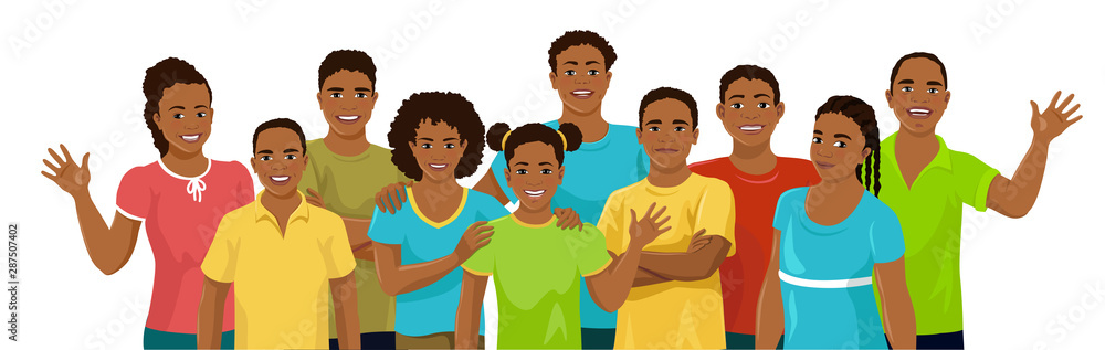 Group of African American children. Kids and teenagers, boys and girls ...