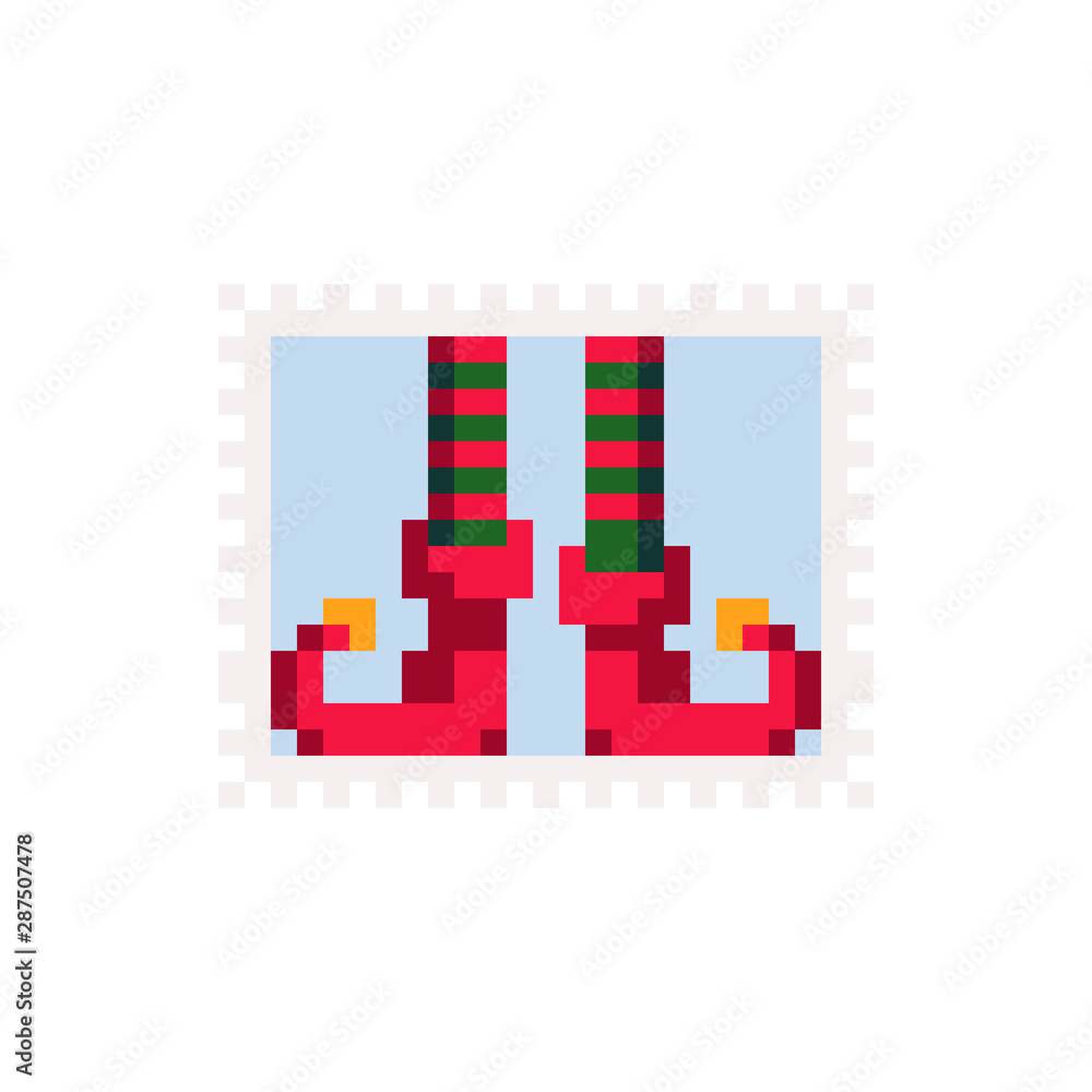 Christmas elf vintage postmark template pixel art icon. Cute striped ...