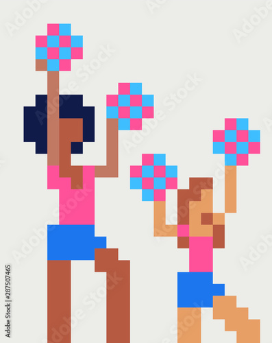 Cute cheerleader girls. American Soccer Fans Cartoon Character. Pixel ...