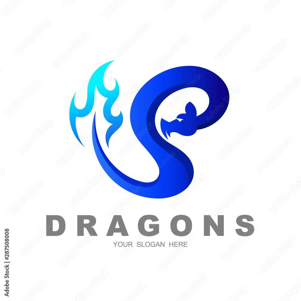 dragon and letter s logo, s- shaped dragon logo , 3d icon, fire icon ...