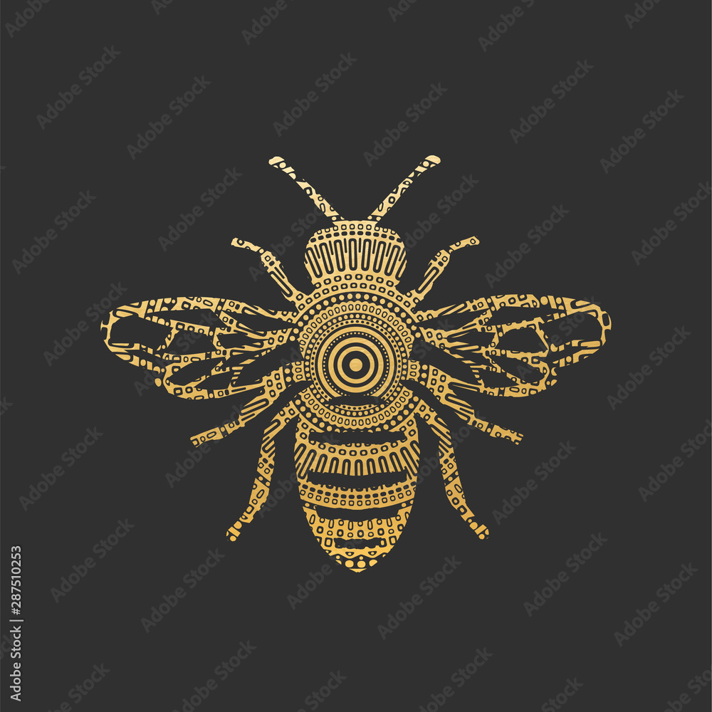Golden Abstract Ornamental Bee Shape. Vector Honey Bee for Your Design ...