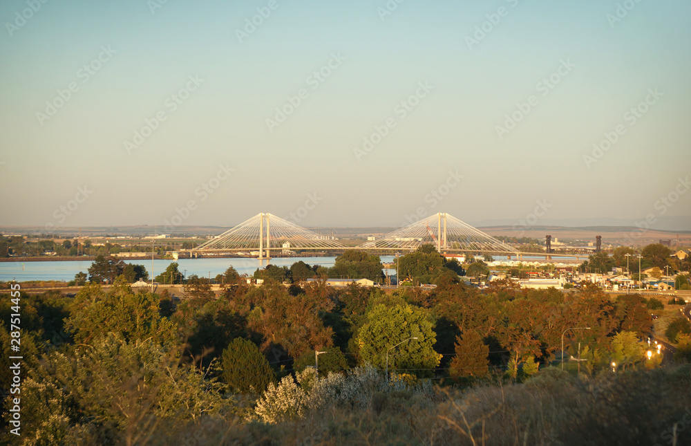 Tri-Cities Washington State with cable bridge Stock Photo | Adobe Stock