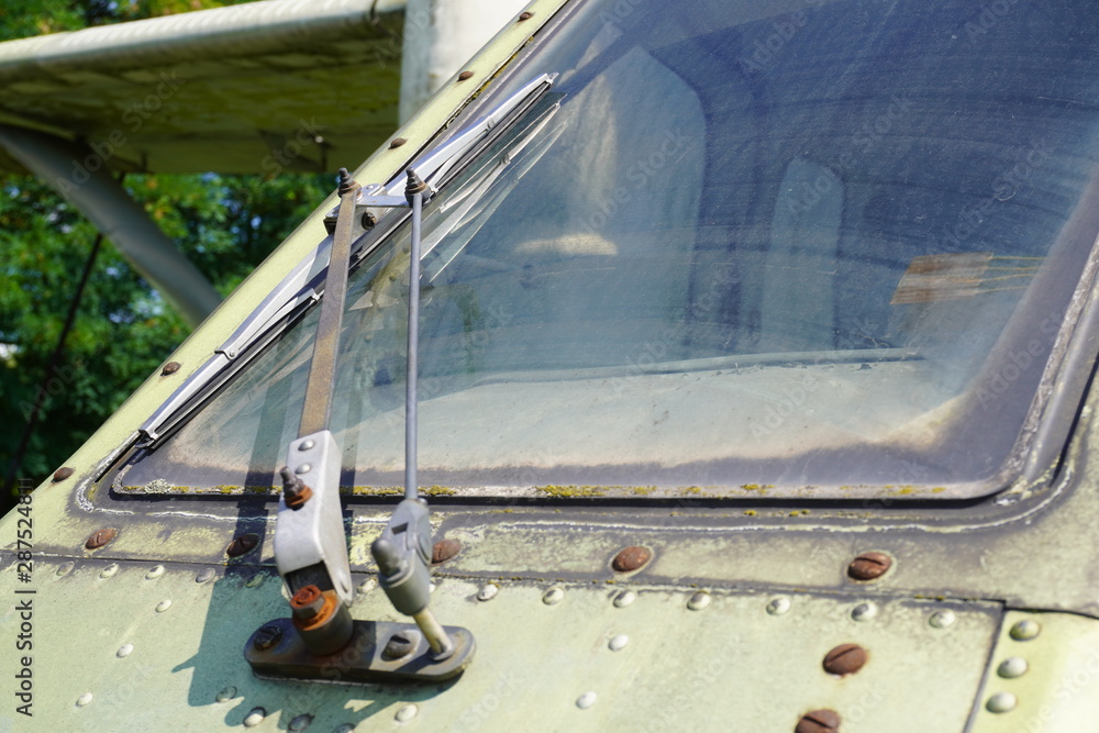 the cleaning mechanism glass cockpit of the old plane, the cockpit ...
