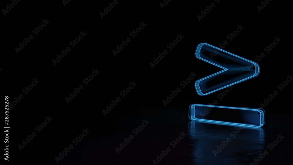 3d glowing wireframe symbol of symbol of greater than equal isolated on ...