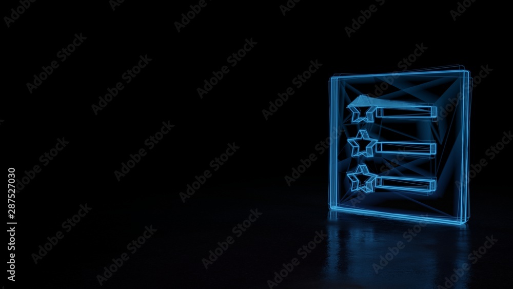 3d glowing wireframe symbol of symbol of list isolated on black ...