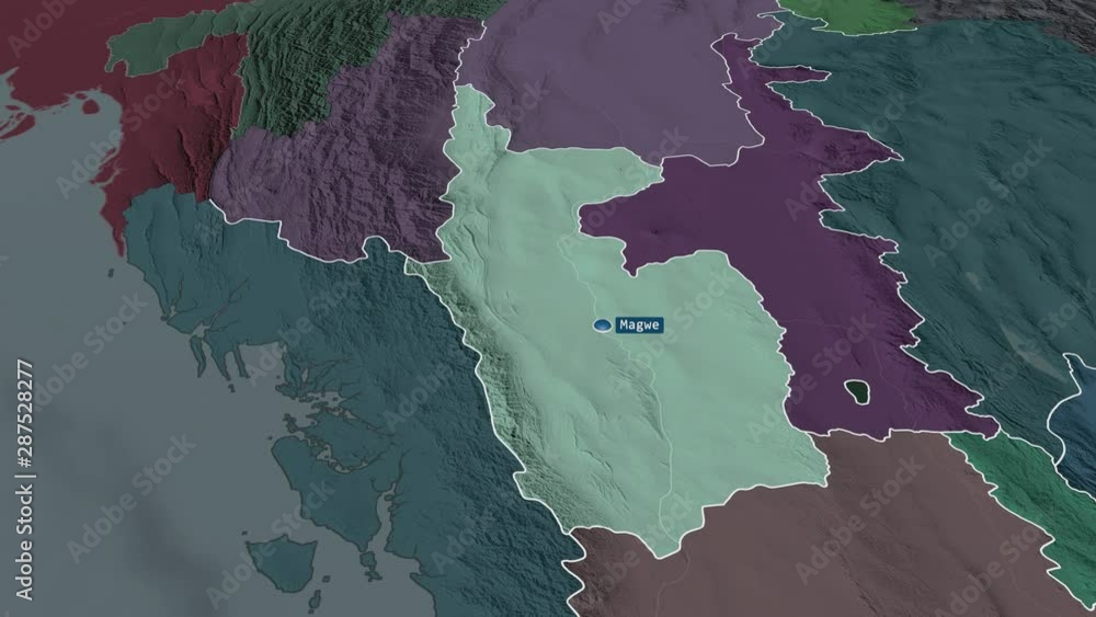Magway - division of Myanmar with its capital zoomed on the ...