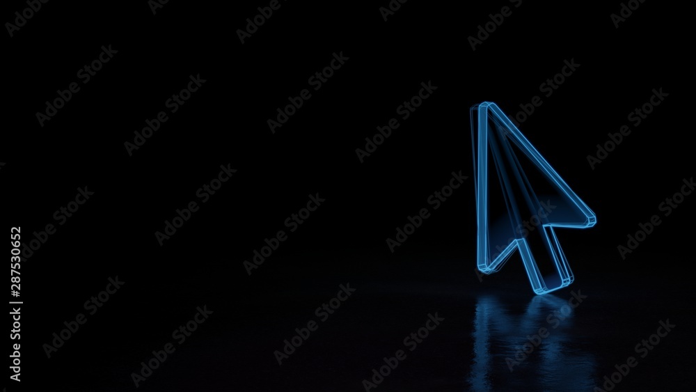 3d glowing wireframe symbol of symbol of mouse pointer isolated on ...