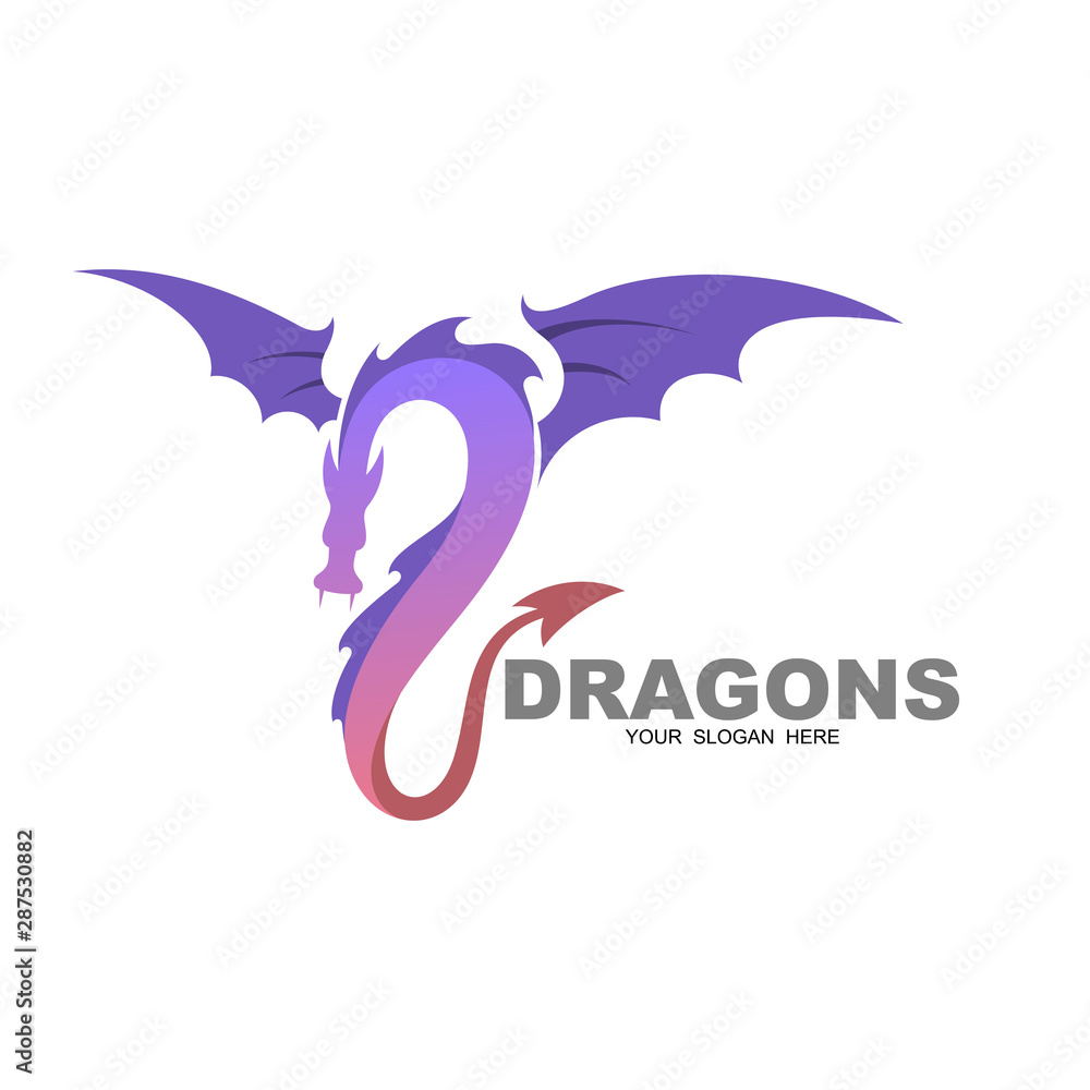 Dragon logo design illustration, vector icon of flying dragon, wing ...