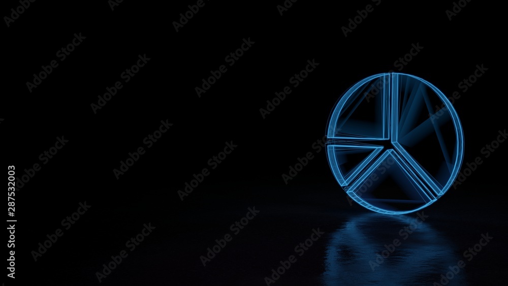 3d glowing wireframe symbol of symbol of pie chart isolated on black ...