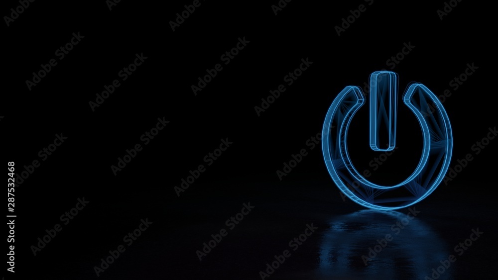 3d glowing wireframe symbol of symbol of power off isolated on black ...