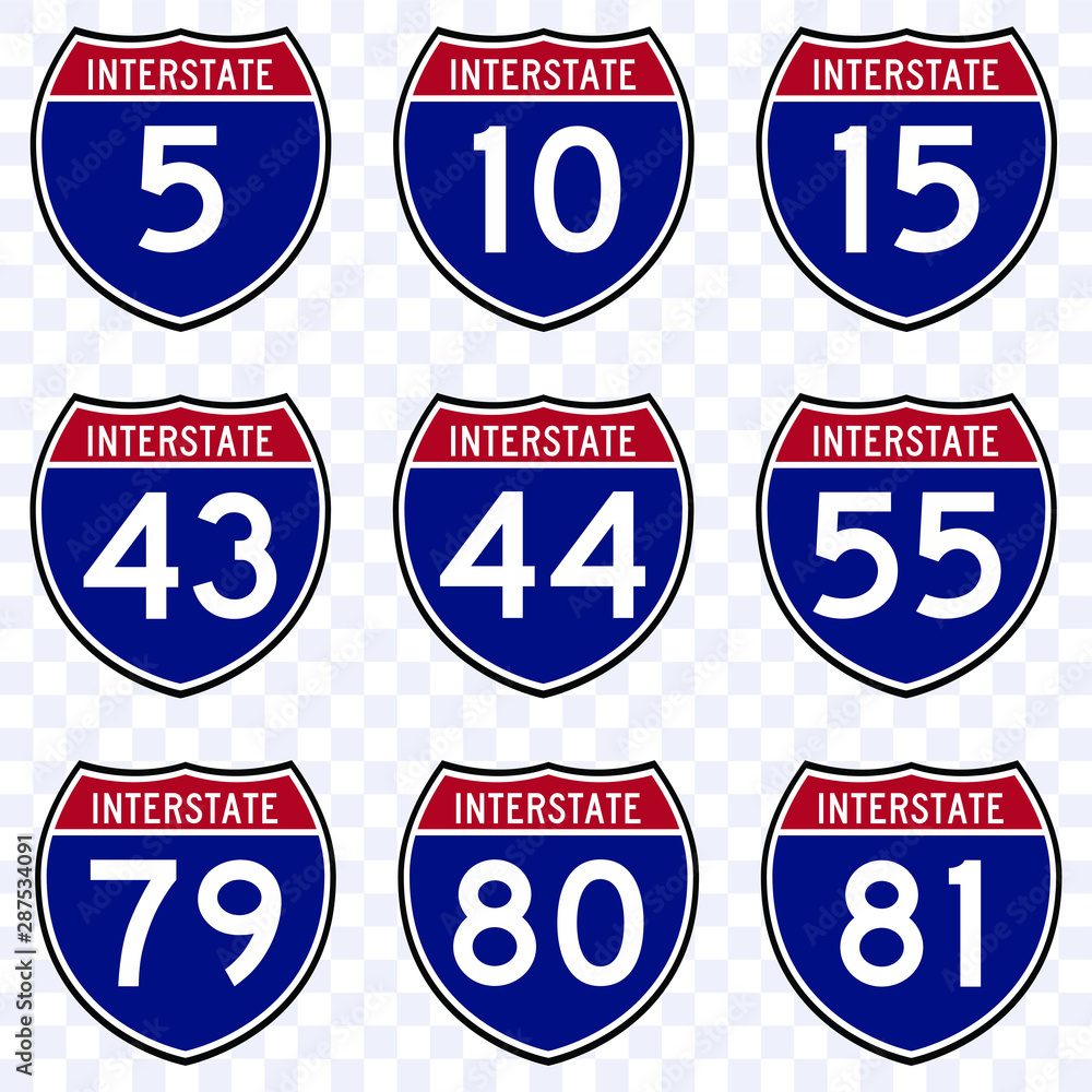 USA road traffic transportation route shield sign, interstate american ...