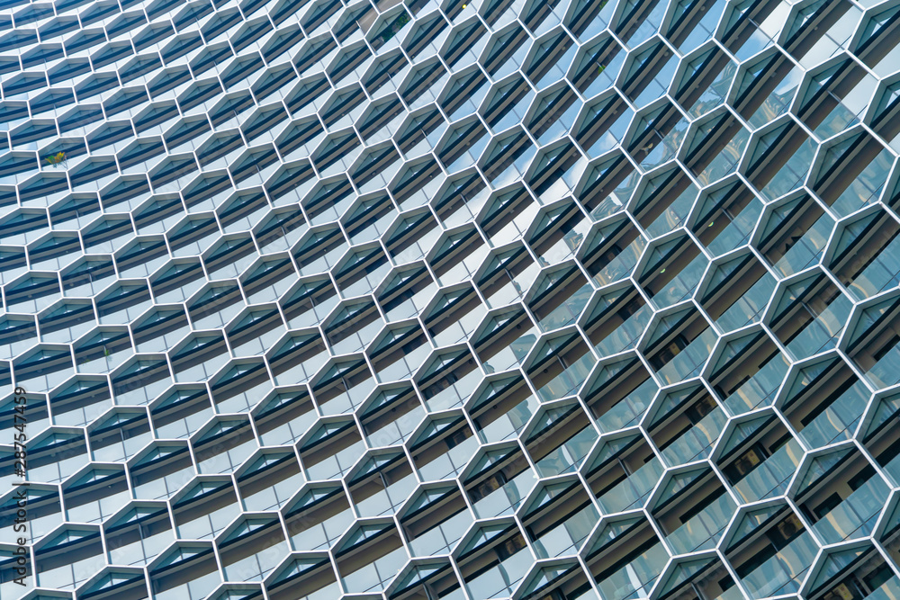 Office buildings. Structure of hexagon windows in futuristic technology ...