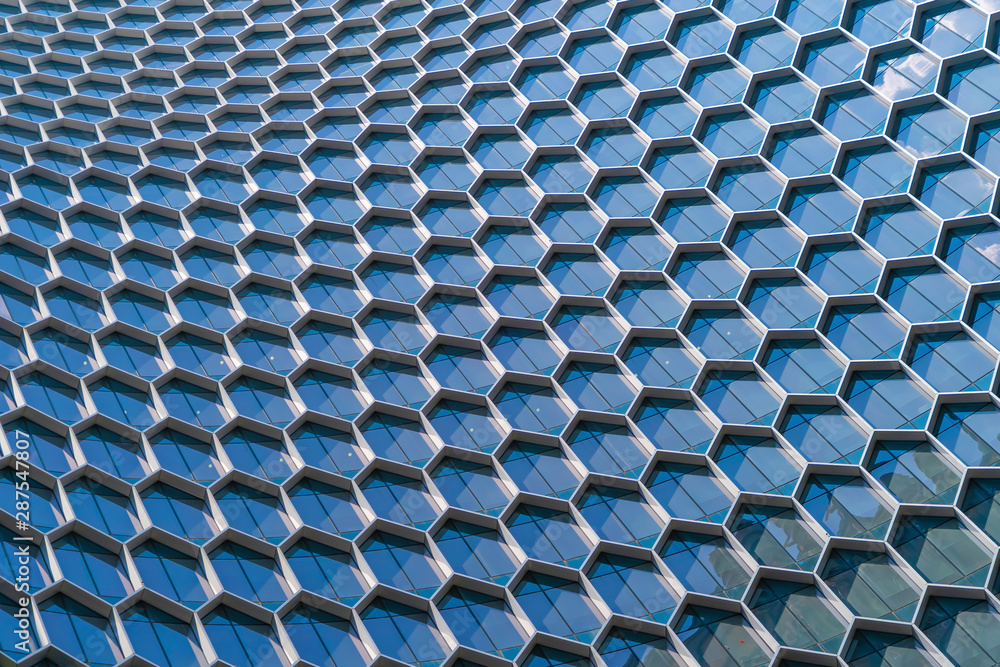 Office buildings. Structure of hexagon windows in futuristic technology ...