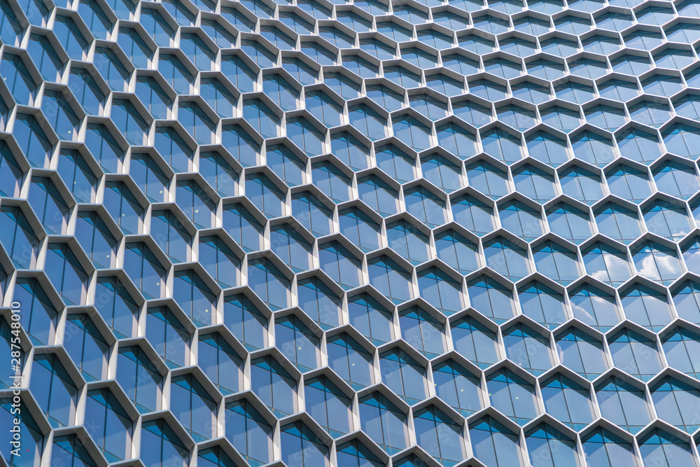 Office buildings. Structure of hexagon windows in futuristic technology ...