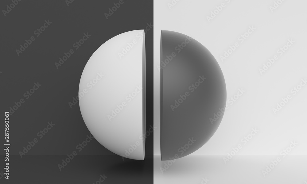 Abstract background with black and white half ball. Backdrop design for ...