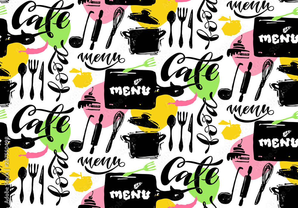 Cafe food menu - cute hand drawn doodle lettering pattern background ...