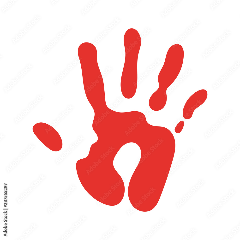 Vector red color handprint. Isolated on white background. Stock Vector ...