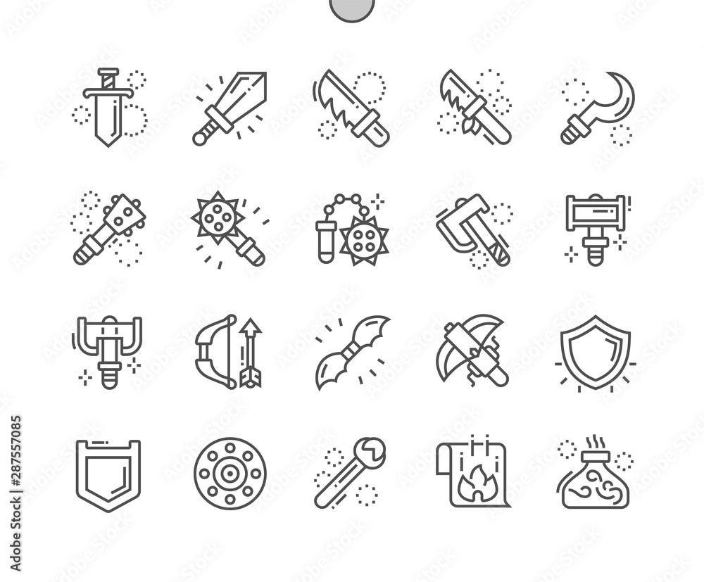 Fantasy weapons Well-crafted Pixel Perfect Vector Thin Line Icons 30 2x ...
