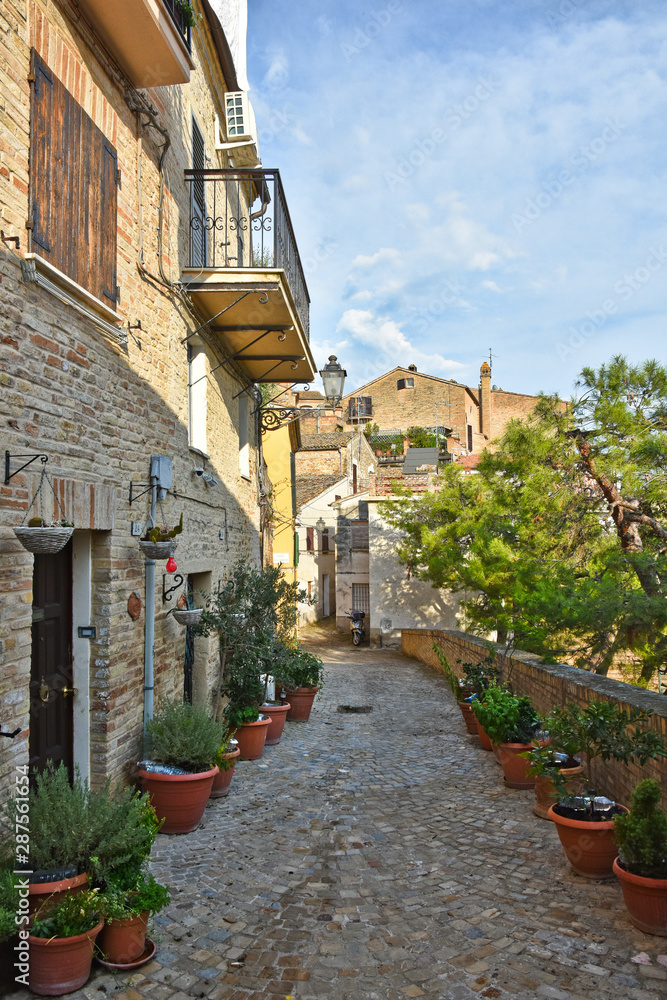 The streets of a medieval Italian town in the Marche region Stock Photo ...