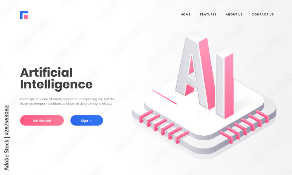 Responsive landing page design with 3d AI chip and digital circuit for ...