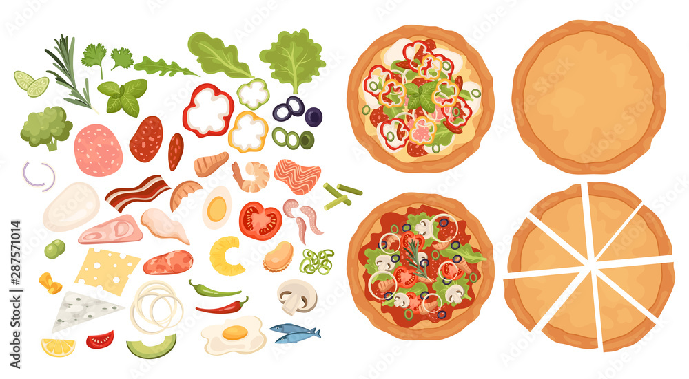 Designer for pizza. Design pizza set. Making pizza. Pizza items ...