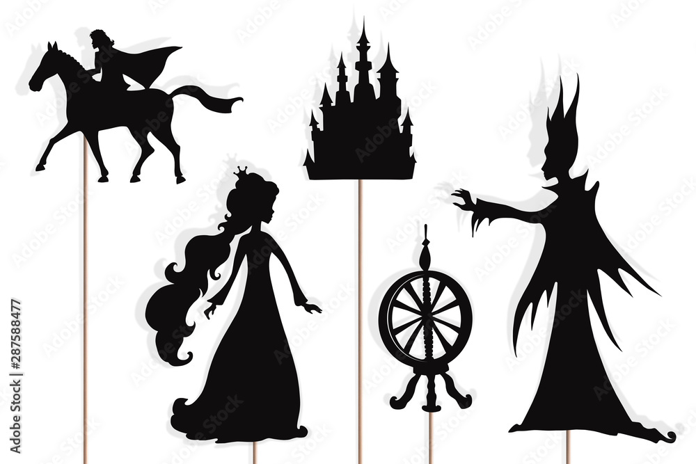 Sleeping Beauty storytelling, isolated shadow puppets. Stock ...