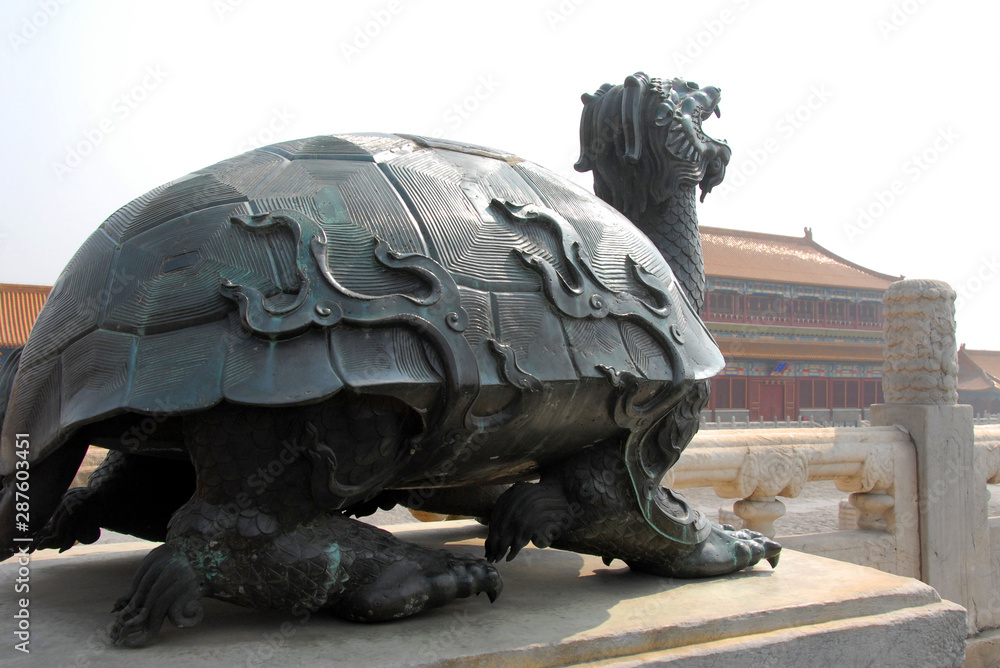 Forbidden City, Beijing, China. Bronze statue of a turtle inside the ...
