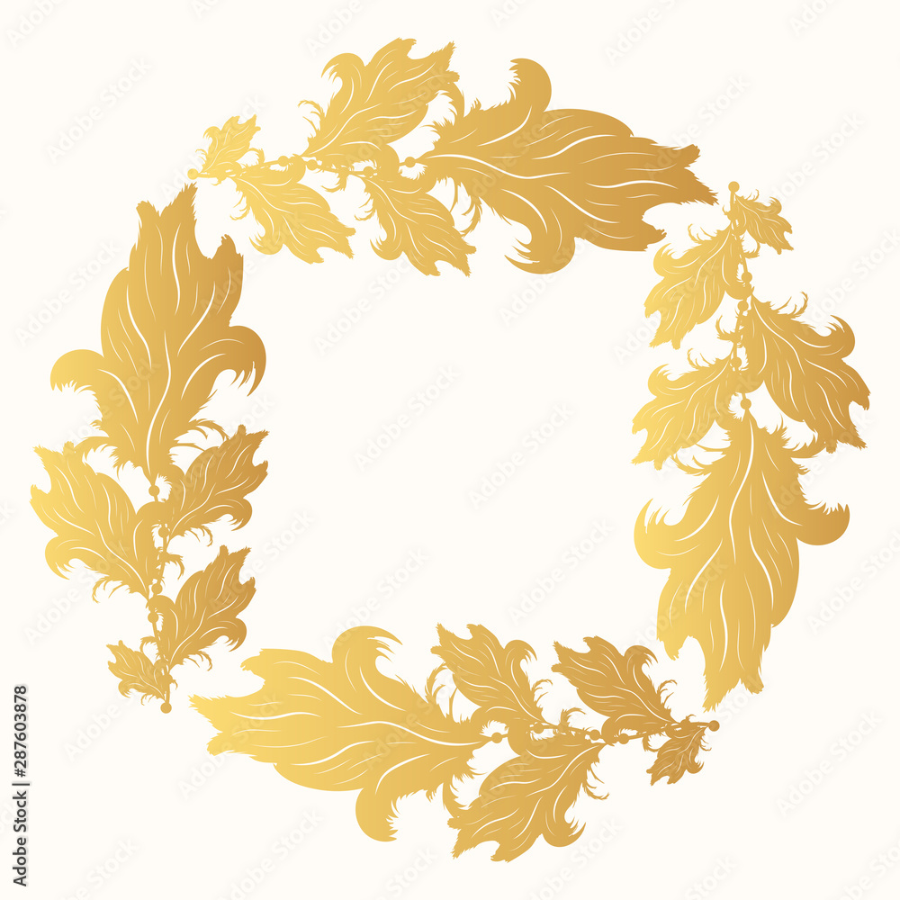 Hand drawn golden indian style feather frame. Tribal ethnic background ...