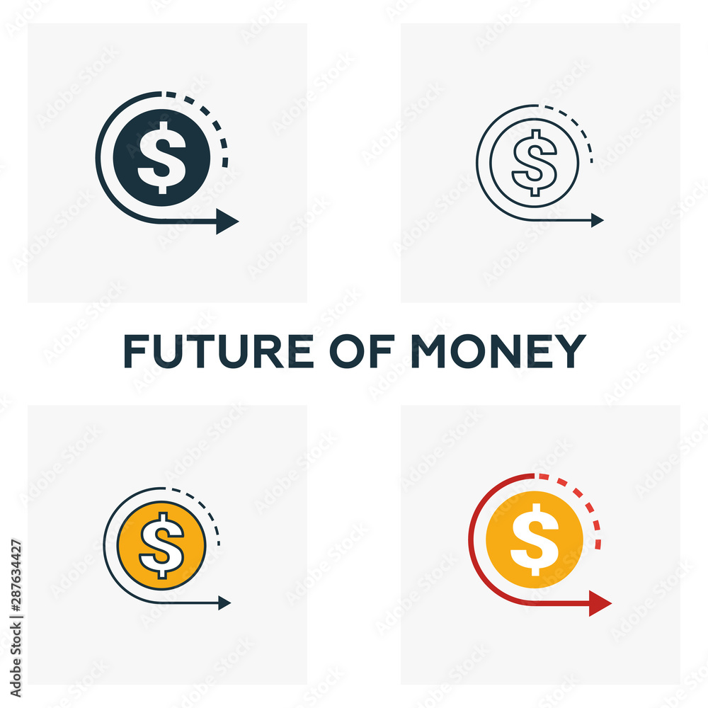 Vecteur Stock Future Of Money icon set. Four elements in diferent ...